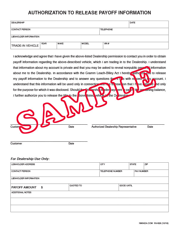 Authorization to Release Payoff Info – New Mexico Independent Auto ...
