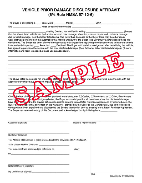 Damage Disclosure Statement – New Mexico Independent Auto Dealers ...