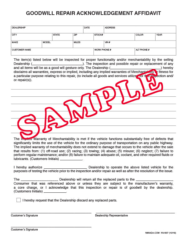 Goodwill Repair Acknowledgement – New Mexico Independent Auto Dealers ...