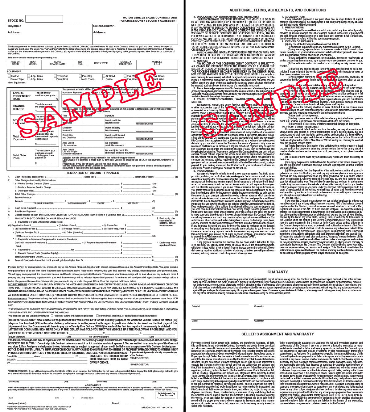 Motor Vehicle Sales Contract & Purchase Money Security Agreement – New ...