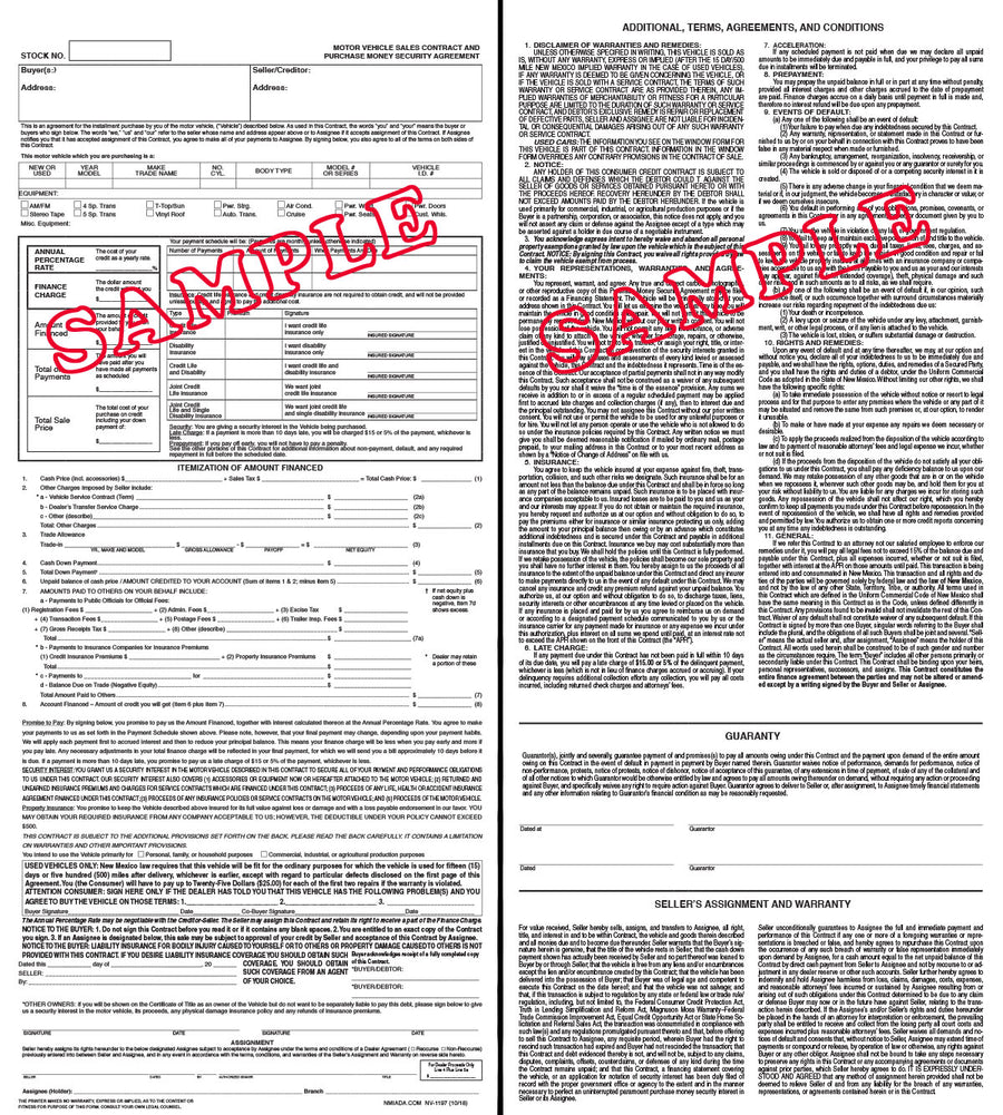 Motor Vehicle Sales Contract & Purchase Money Security Agreement – New ...