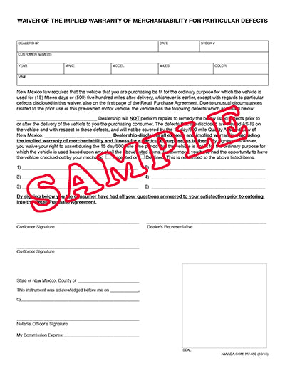 Waiver of Implied Warranty of Merchantability for Particular Defects ...